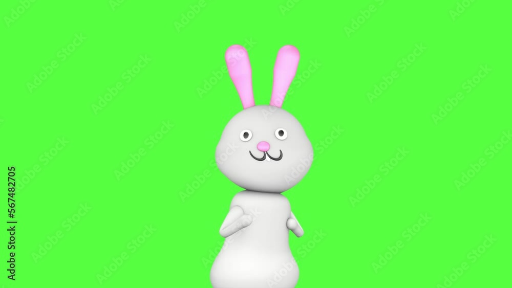 3D character of a cute rabbit funny jumping on a green screen ...