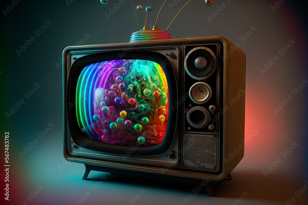 Abstract Old Vintage Retro TV Television Screen. Broadcasting Bright ...