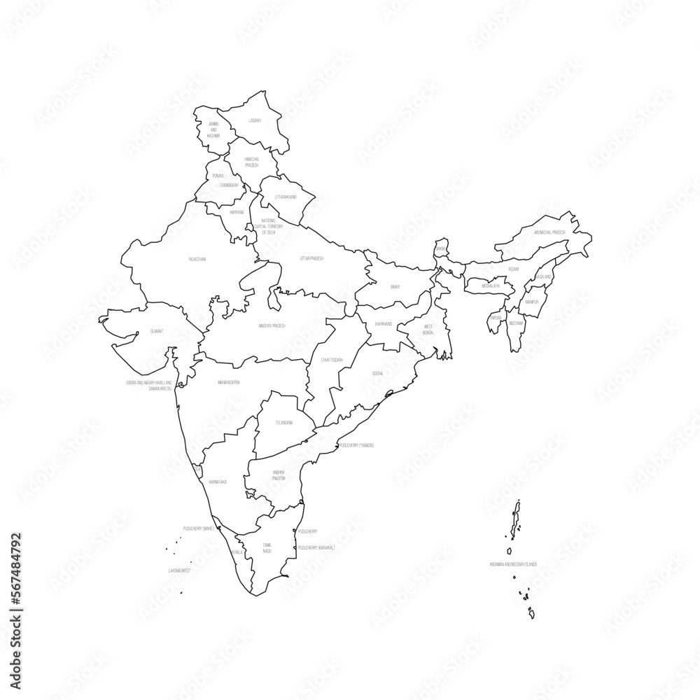 India political map of administrative divisions Stock Vector | Adobe Stock