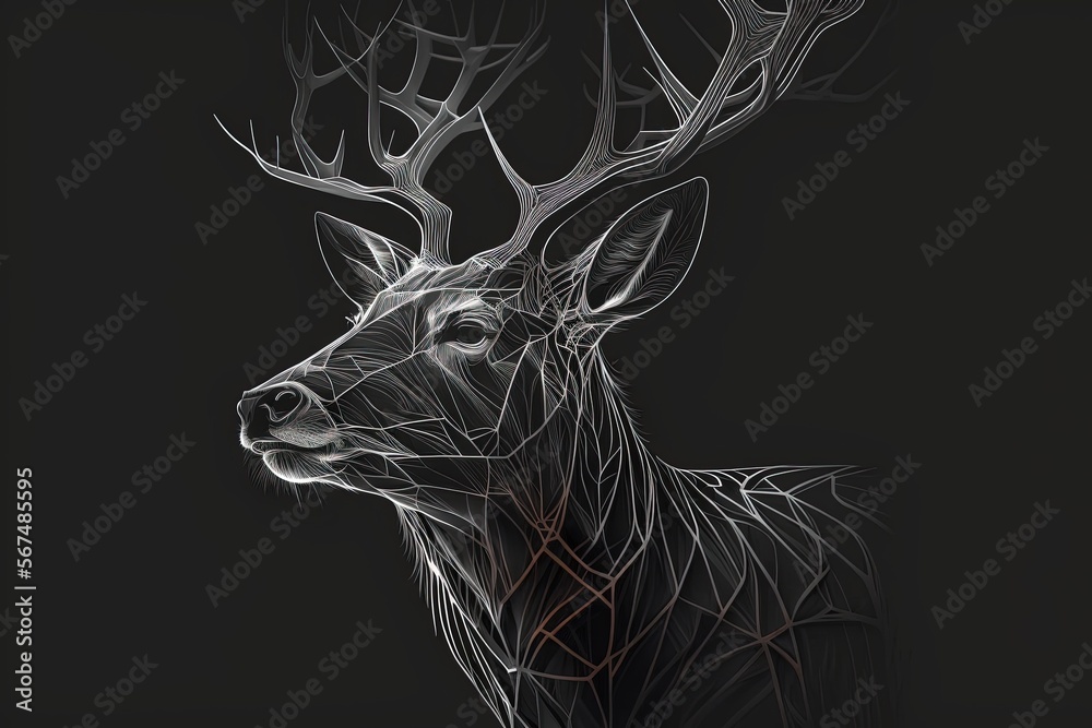 Line art portrait painting sketch of a Deer Stock Illustration | Adobe ...