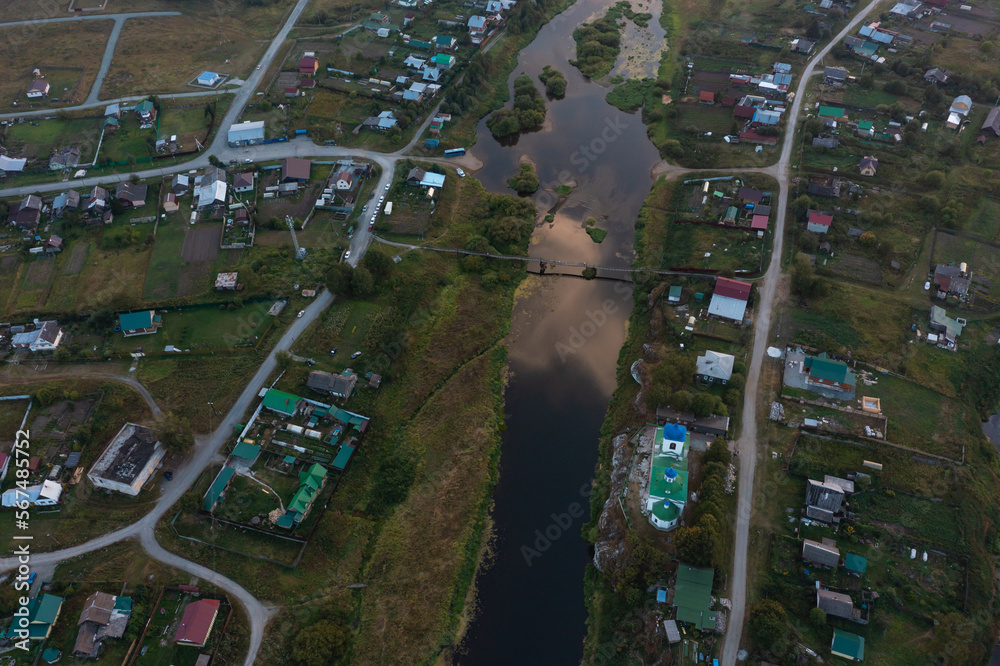 Top view of the grid of streets and roads in village with houses. Map ...