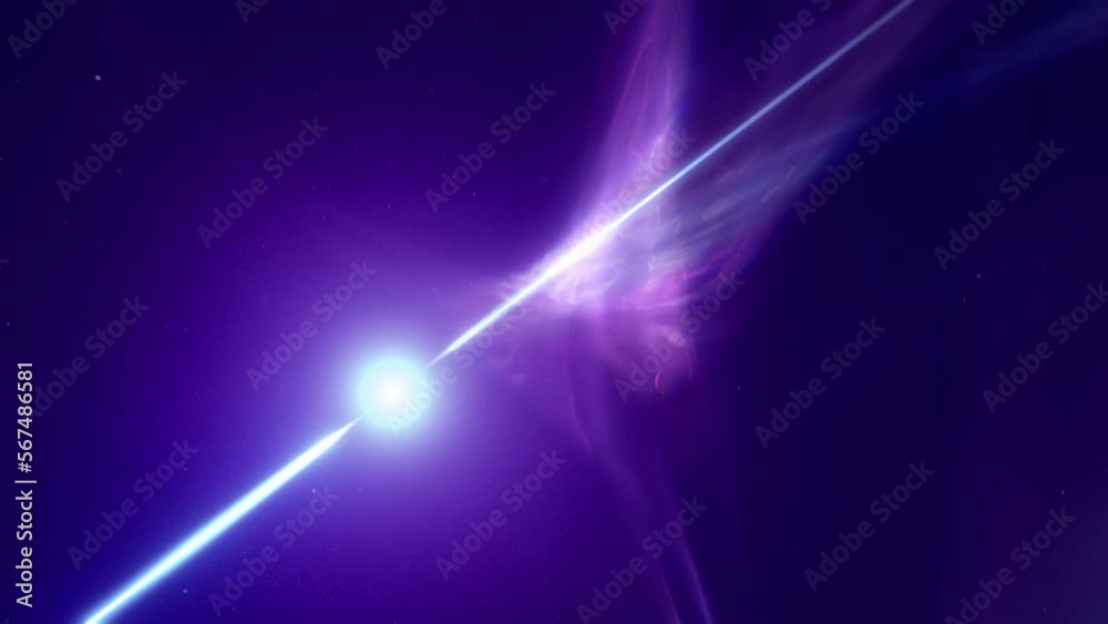 Rotating pulsar wrapped in nebula emitting high energy bursts in outer space. Astronomy concept ...