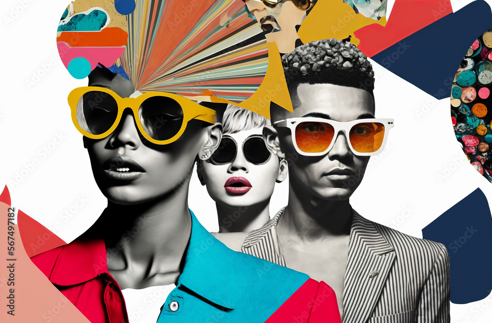 Abstract modern art collage portrait of young woman. Trendy paper ...