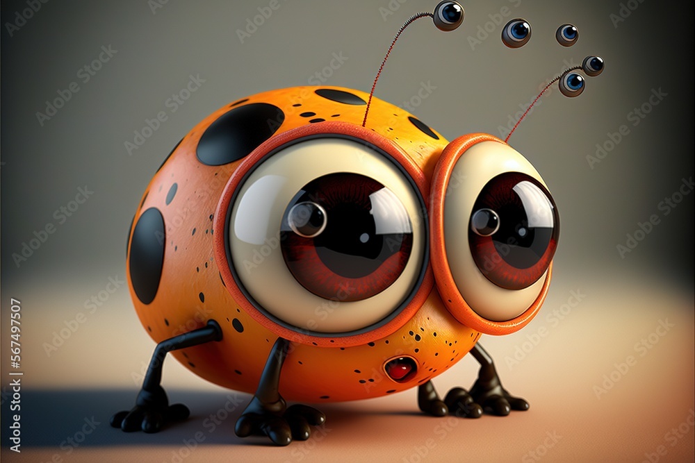 a very cute little orange and black bug with big eyes and a big nose ...