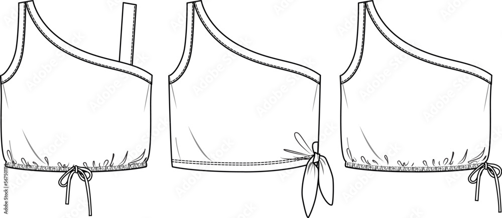 Vector crop top fashion CAD, woman one shoulder sleeveless t shirt ...