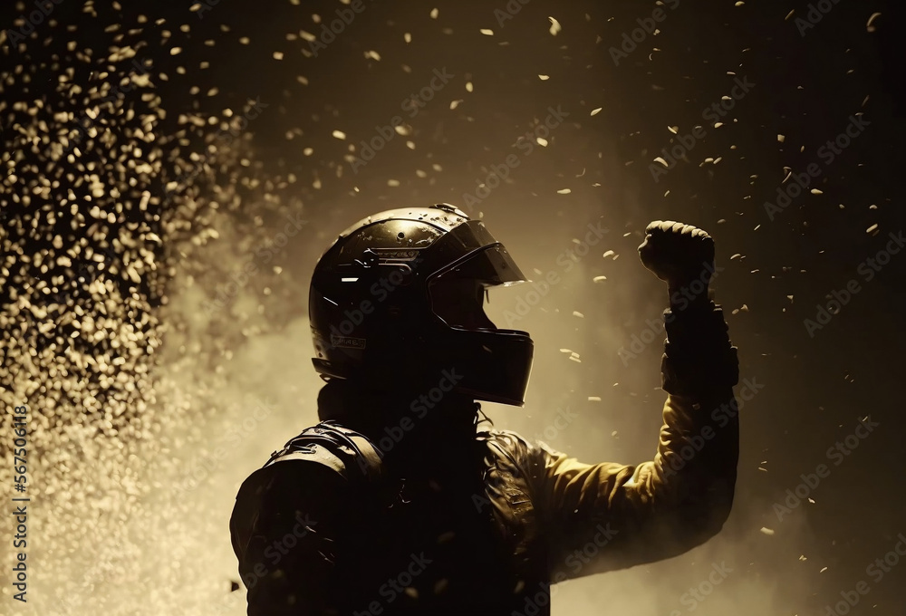 Race Car Driver Celebrating the Win, Confetti in the Background ...