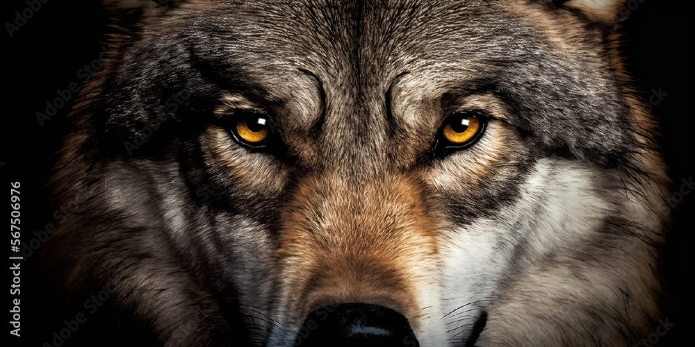 tête de loup en gros plan avec regard perçant - illustration ia Stock ...