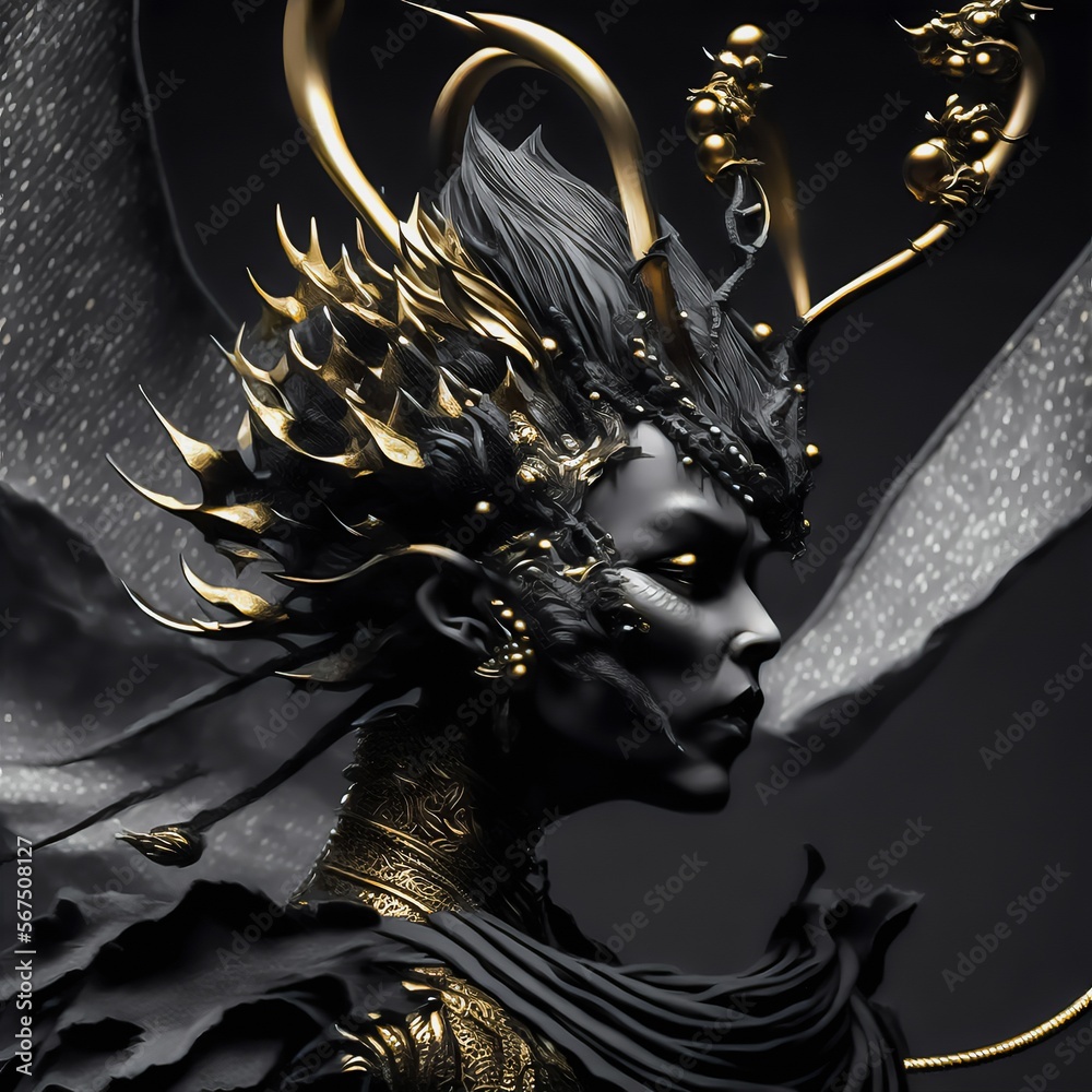 Portrait of a female queen dragon demon with oriental Asian beauty. Ai ...