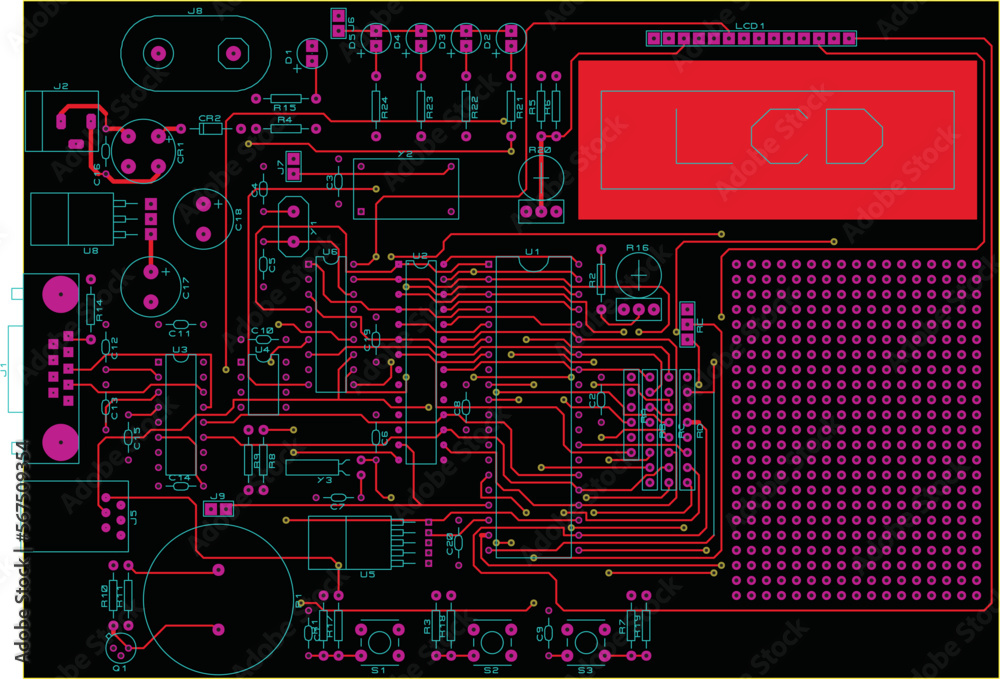 Tracing the conductors of a multilayer printed circuit board. Vector ...