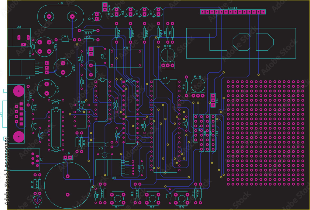 Tracing the conductors of a multilayer printed circuit board. Vector ...