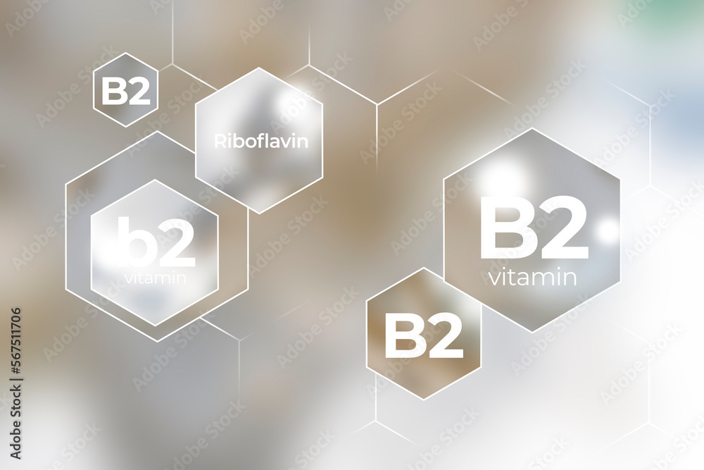 Molecular model of vitamin B2, Riboflavin. Hexagons with Vitamin B2 ...