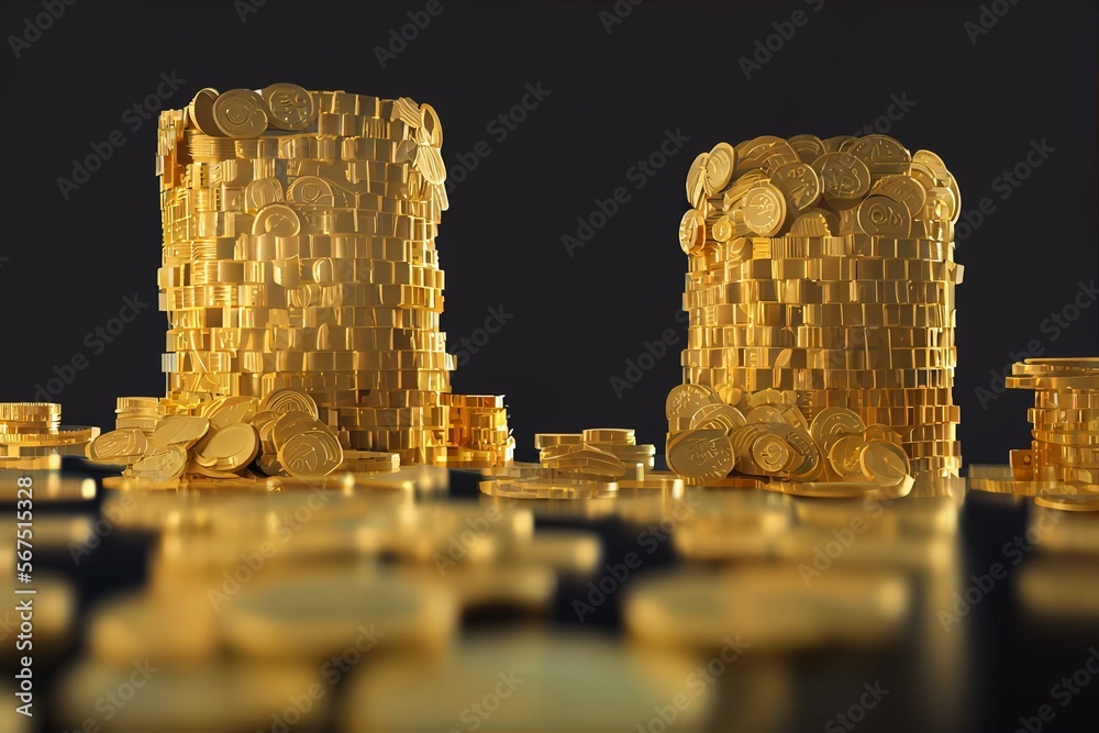 Gold coins stack concept illustration in flat style isolated, treasure ...