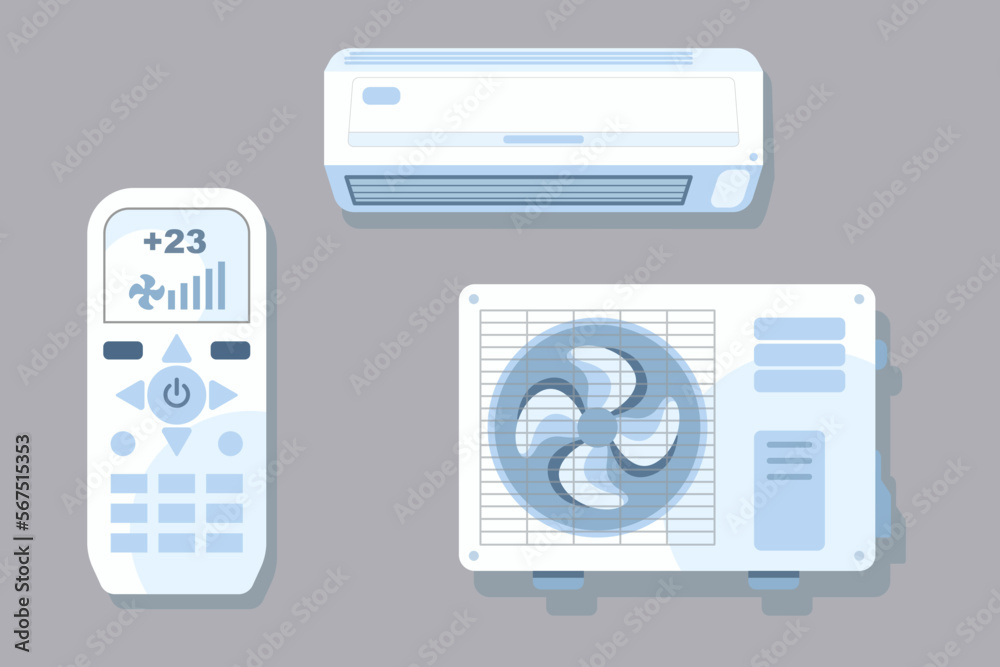 Air conditioner and split air control system templates set, realistic ...