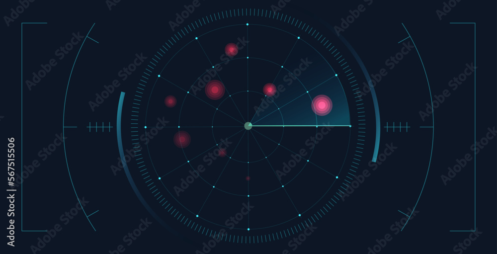 Radar screen background. Vector sonar illustration. Military scan ...