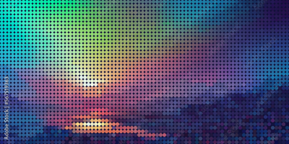 Gradient pixel art dot landscape background with neon bright color sky ...