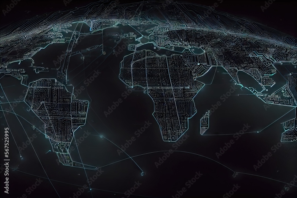 Digital overlay of the global map - map of the earth with digital ...