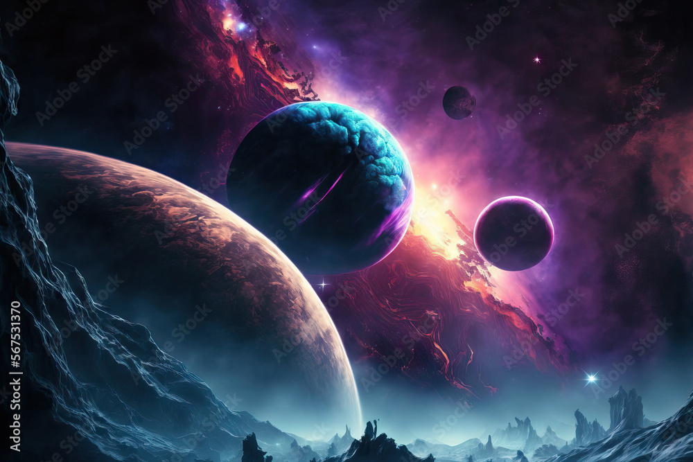 Galaxy and planets, science fiction background. the beauty of space. In ...