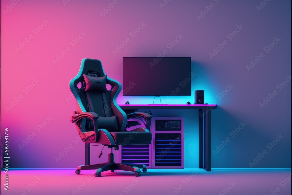 Gamer setup illustration with gamer chair, gradient background ...