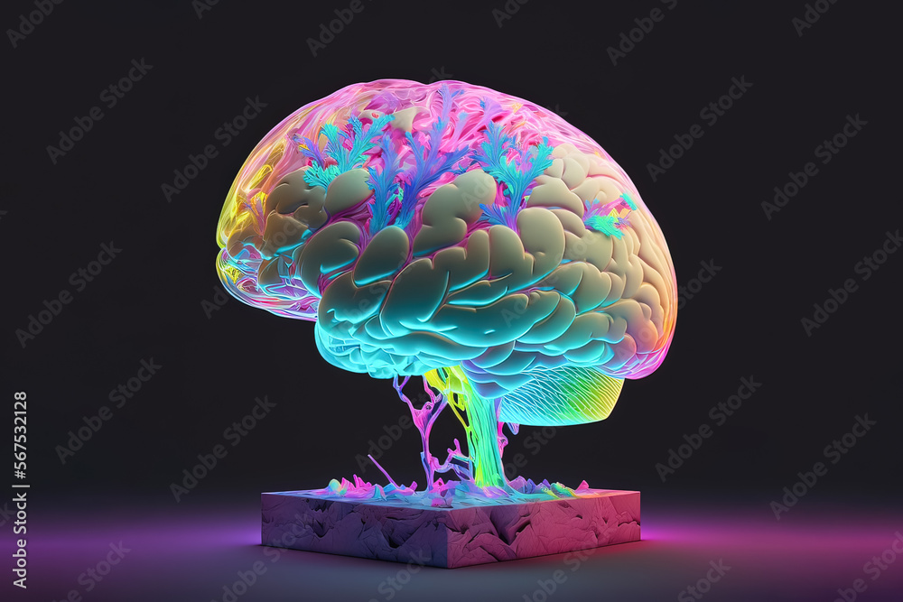 Colorful image of the brain activity on the dark background. Generative ...