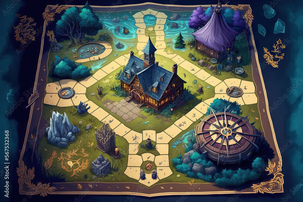 Gameboard, top view, and game map. Medieval fashion Digital CG Artwork ...