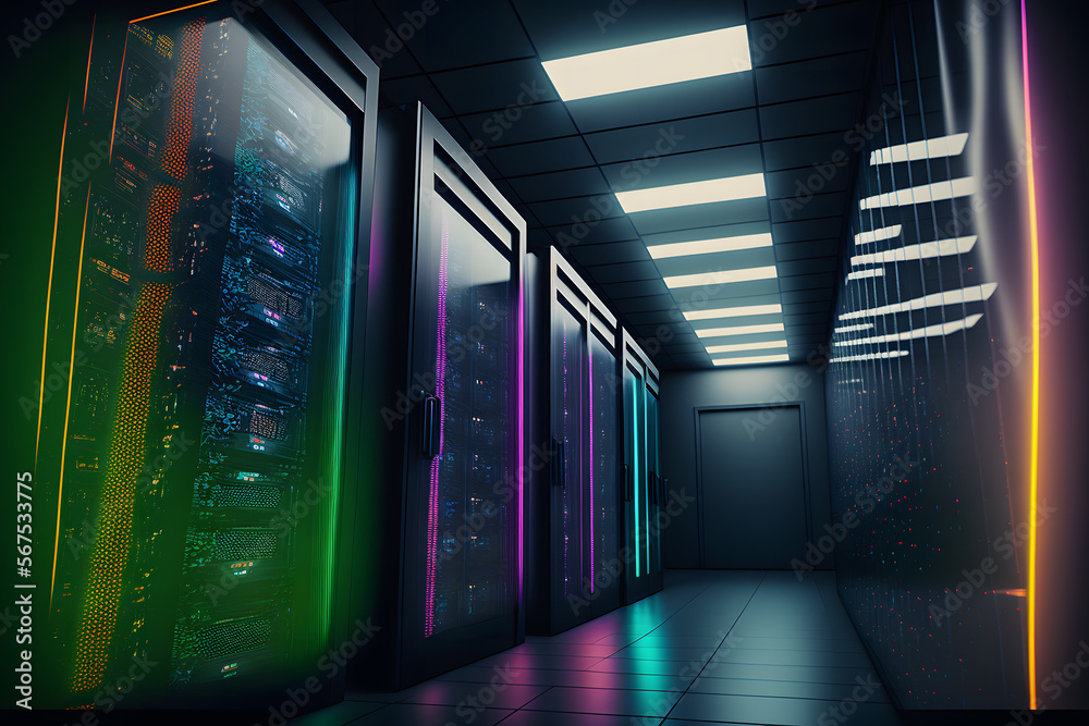 Server racks in computer network security server room data center ...