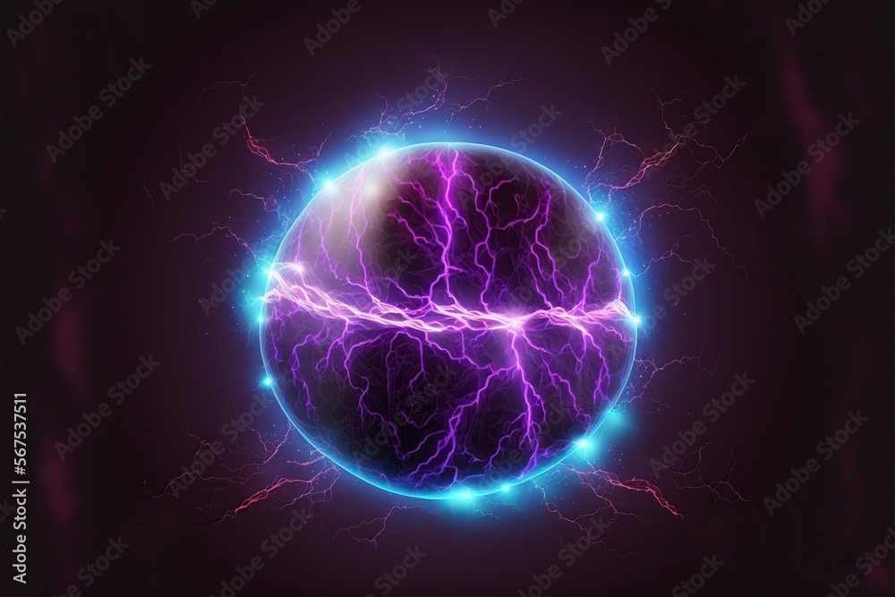 cartoon illustration, electric ball or plasma sphere with lightning, ai ...