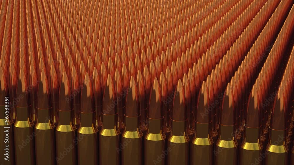 Endless rows of 3d rifle bullets in a seamless loop. vídeo do Stock ...