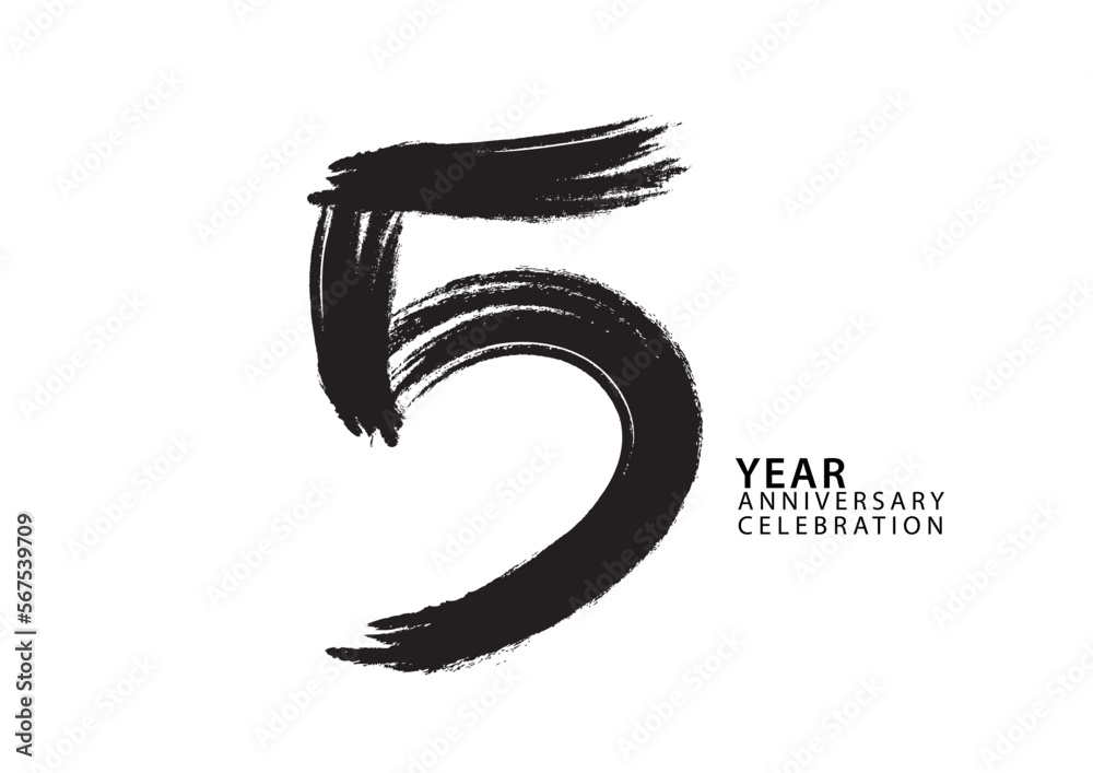 5 year anniversary celebration logotype black paintbrush vector, 5 ...