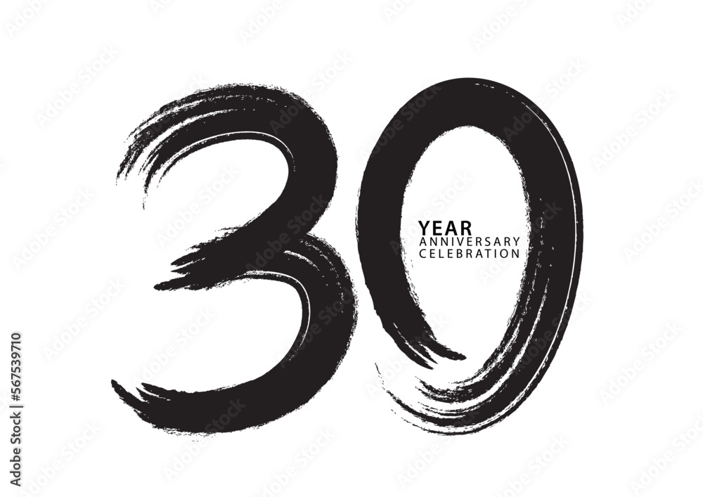 30 year anniversary celebration logotype black paintbrush vector, 30 ...