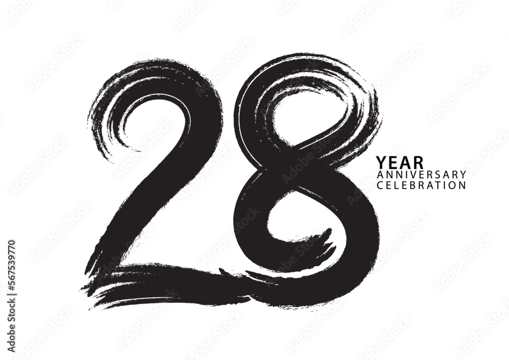 28 year anniversary celebration logotype black paintbrush vector, 28 number design, 28th ...
