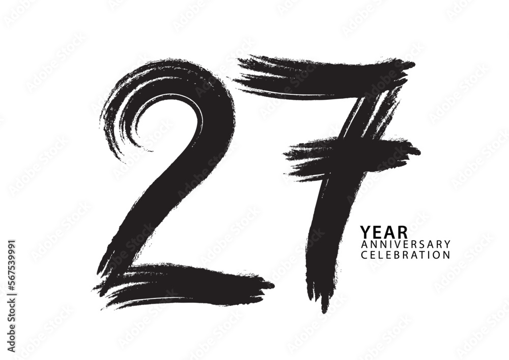 27 year anniversary celebration logotype black paintbrush vector, 27 ...