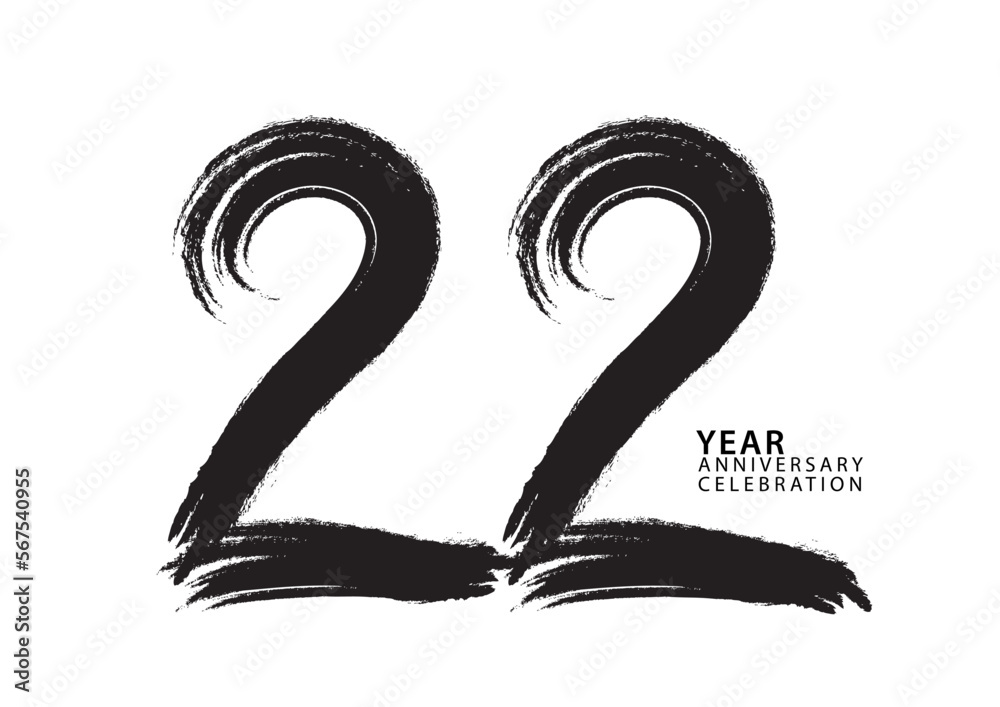 22 year anniversary celebration logotype black paintbrush vector, 22 ...