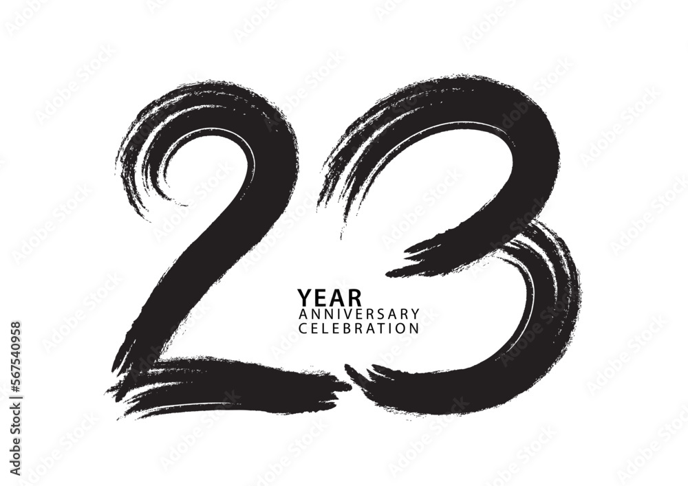 23 year anniversary celebration logotype black paintbrush vector, 23 ...
