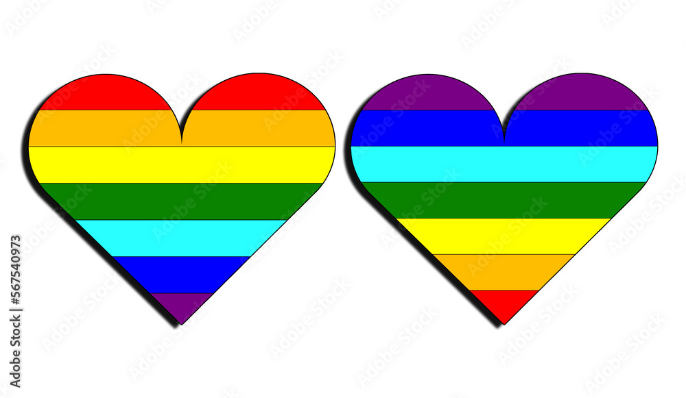 heart and love, two hearts with inverted rainbow choruses, to exalt ...