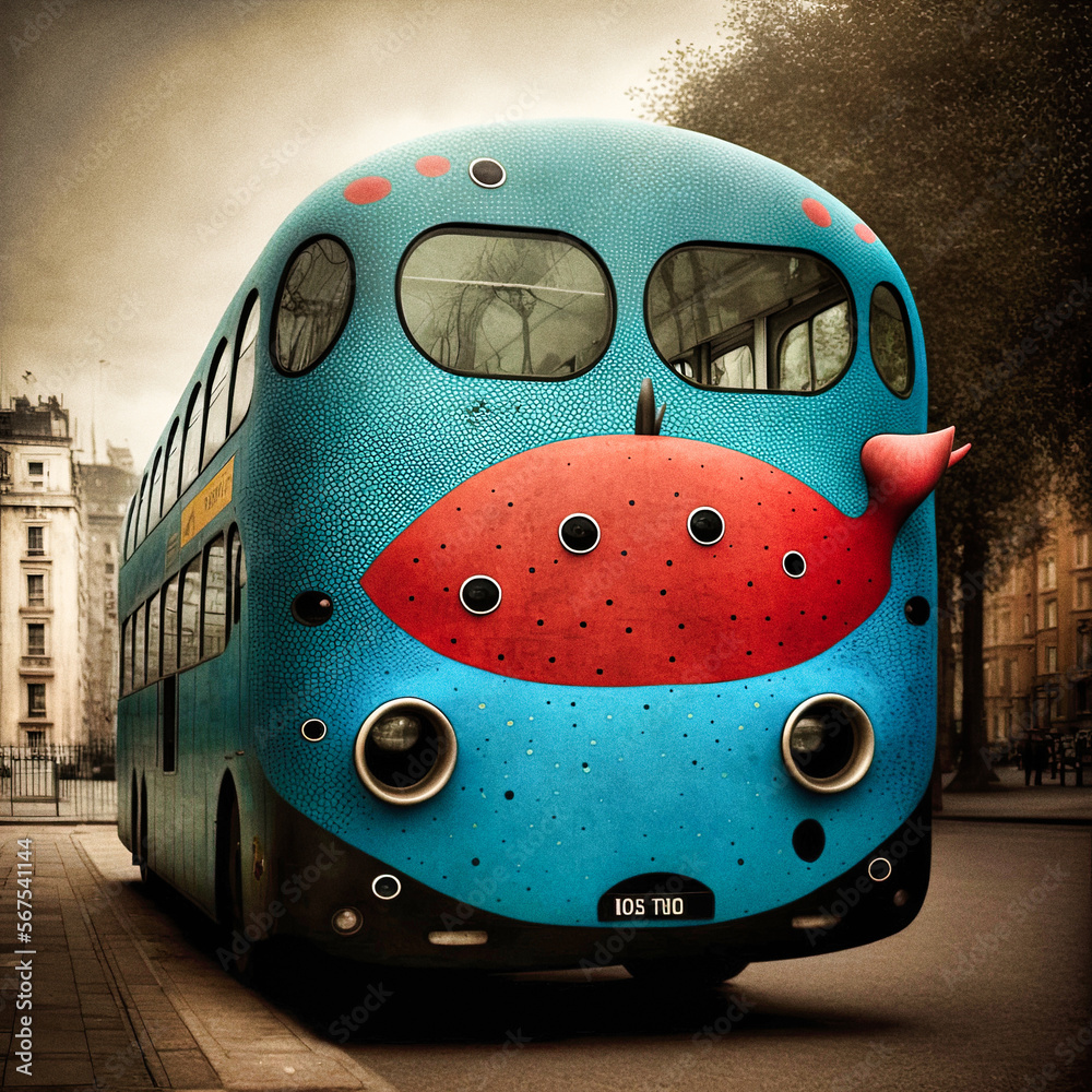 A funny English bus in the surrealist style - generative ai Stock ...