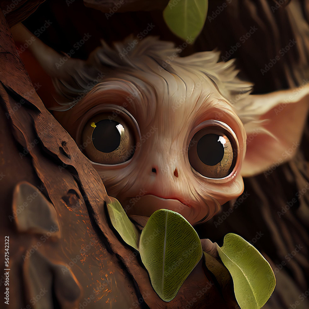 An adorable, cute, big-eyed tree goblin or gargoyle. You will fall in ...