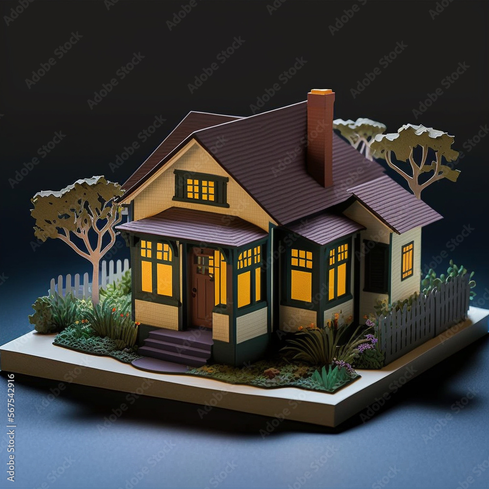 papercraft diorama: single-family home (generative ai content) Stock ...