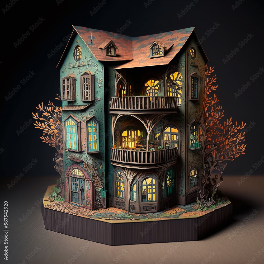 papercraft diorama: single-family home (generative ai content) Stock ...