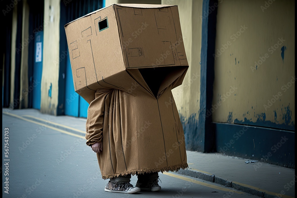 homeless in cardboard box dress created with Generative AI technology ...