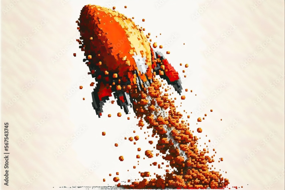 4K resolution or higher, 16 bit pixel art, powerful orange-red rocket ...