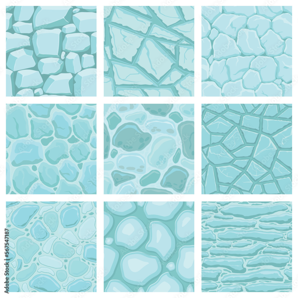 Cartoon game textures, ice surface seamless patterns. Game assets walls ...