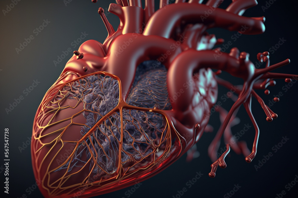 Detailed human anatomy of heart veins and arteries inside human body ...