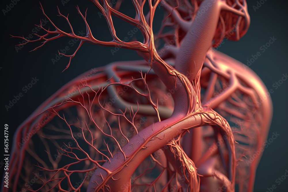 Detailed human anatomy of heart veins and arteries inside human body ...