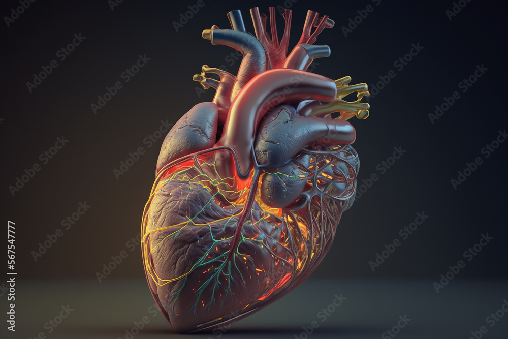 Detailed human anatomy of heart veins and arteries inside human body ...
