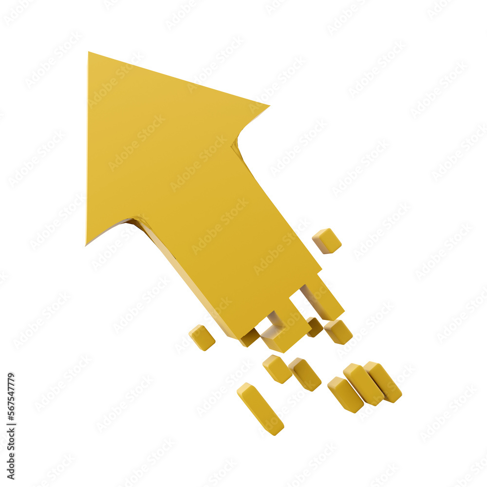 3d rendering golden arrow rises up icon. 3d render yellow arrow grow up ...