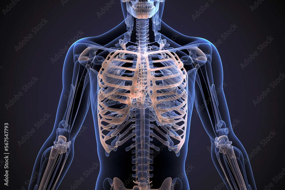 Human anatomy bones structure X-ray style muscular close up for medical ...