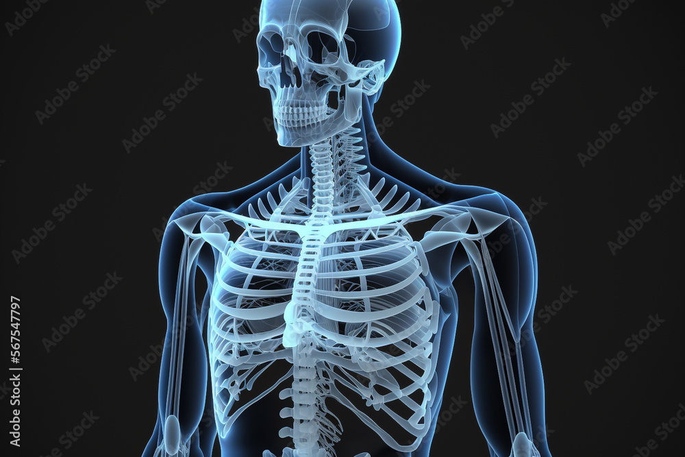 Human anatomy bones structure X-ray style muscular close up for medical ...