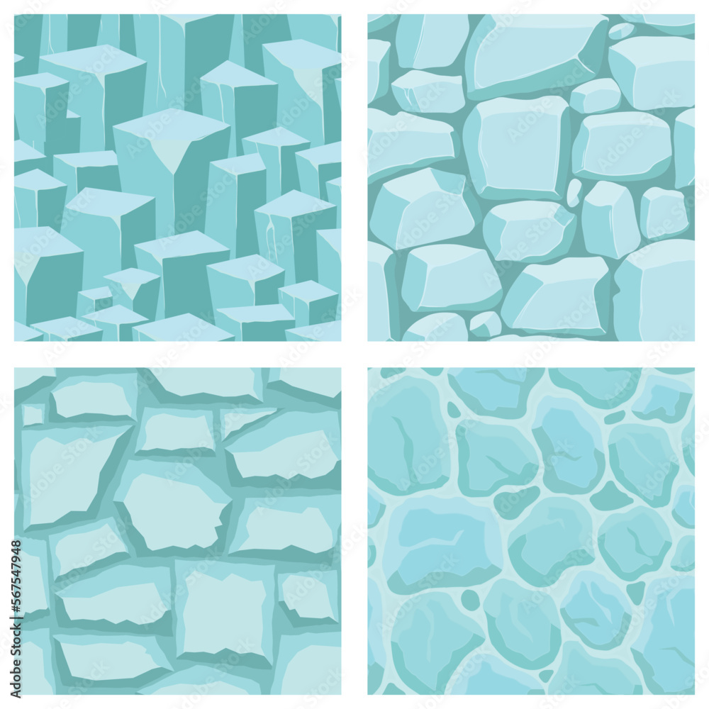 Cartoon game textures, ice surface seamless patterns. Game assets walls ...