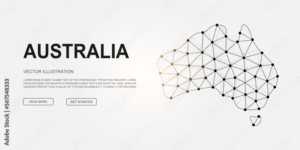 Vetor de Australia low poly symbol with connected dots for landing page ...