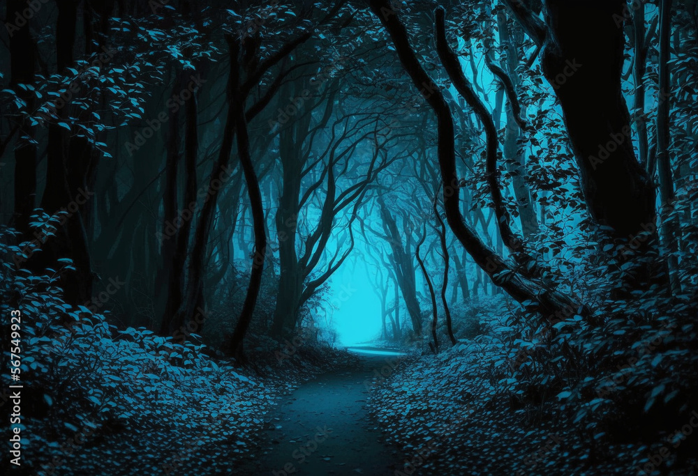 A Gloomy AI-Generated Render of a Dark and Eery Forest at Night Stock ...